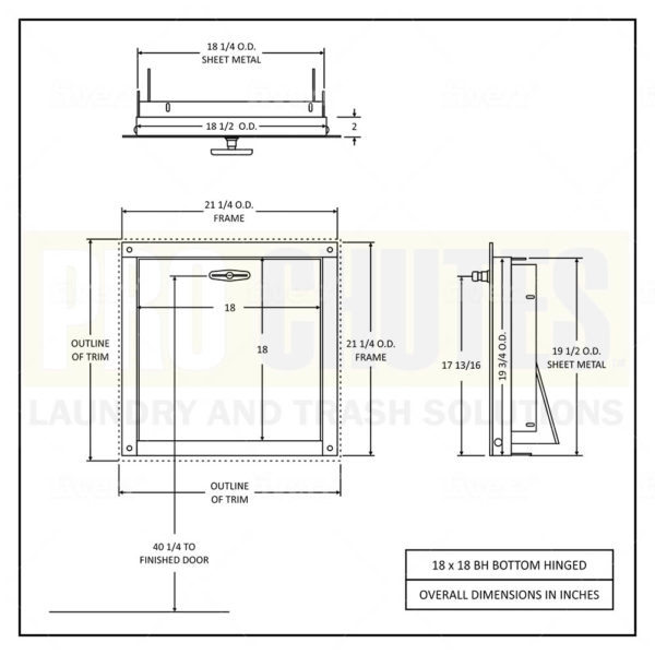 18 x 18 Trash Chute Doors - Stainless Steel Bottom Hinged Fire Rated ...